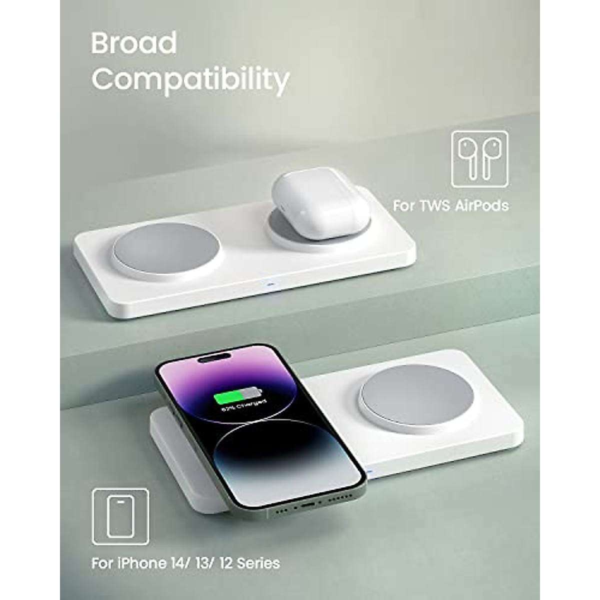 Magnetic Wireless Charging Pad, GEEKERA 2 in 1 Charging Station for Apple, Dual MagSafe Wireless Charger for iPhone 14/13/12 Pro Max/Pro/Plus/Mini, AirPods 3/Pro 2 (ONLY for Apple Products)