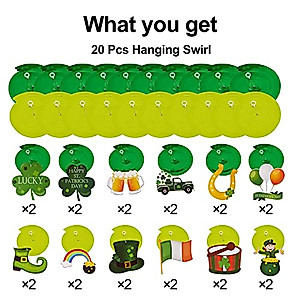 44 Pcs of St. Patrick's Day Hanging Decorations Swirls Shamrock Clover Leprechaun Horseshoe Ceiling Foil Swirls for Home Office Classroom Decor - Saint Patrick's Day Irish Party Supplies