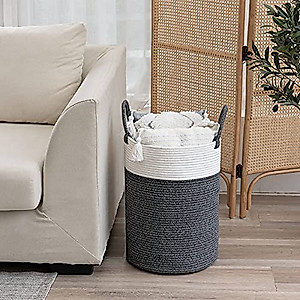 Goodpick Tall Laundry Hamper Woven Jute Rope Dirty Clothes Hamper Rope Basket for Blanket in Living Room Modern Hamper Basket Grey Basket for Storage, 19.7''H * 13.8''D
