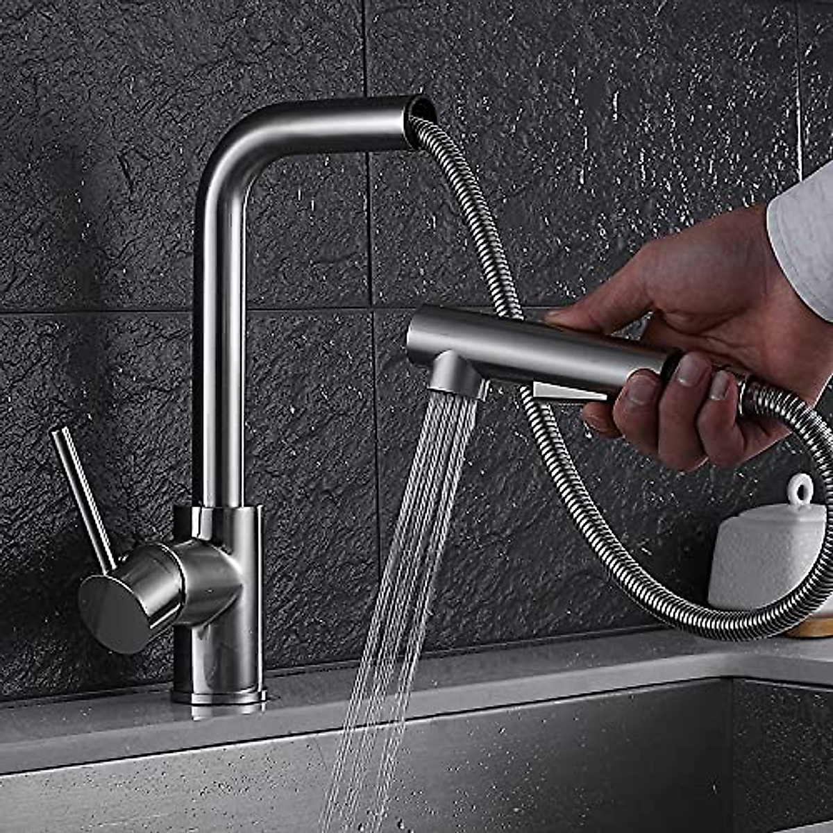 Kitchen Sink Faucet for Bar Farmhouse Commercial, Swiveling Kitchen Faucet, Brass Brushed Nickel High Arch Kitchen Sink Faucet, Pull Out Rotation Spray Mixer Tap (Color : Chrome)