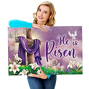 Easter Yard Sign with Metal Stakes Religious Waterproof Lawn Sign Christian Holiday Party Decorations Supplies Outdoor Decoration He Is Risen Party Yardy Sign Lawn Decorations for Garden Yard Props