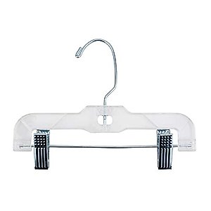 NAHANCO 610RCLH Plastic Baby/Infant Size Skirt/Pant Hangers, Long Metal Swivel Hook and Pinch Clips, Heavy Weight, 9", Clear (Pack of 100)