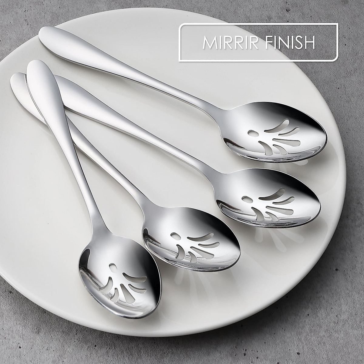 Stainless Steel Slotted Serving Spoons, E-far 4-Piece Metal Tablespoons Hostess Serving Utensils Set for Catering Buffet Party Kitchen Restaurant, Dishwasher Safe