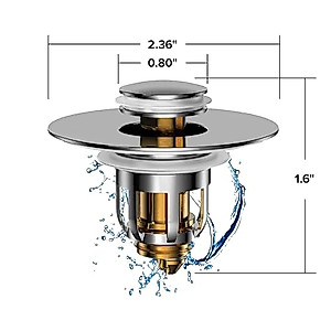 Mer-Maid Drain Magic AS-SEEN-ON-TV Replace Broken or Missing Bathroom Drain Stoppers in Seconds, No Tools, Push To Fill, Hair Catcher Prevents Clogs, Watertight Silicone Seal,Chrome Plated Solid Brass
