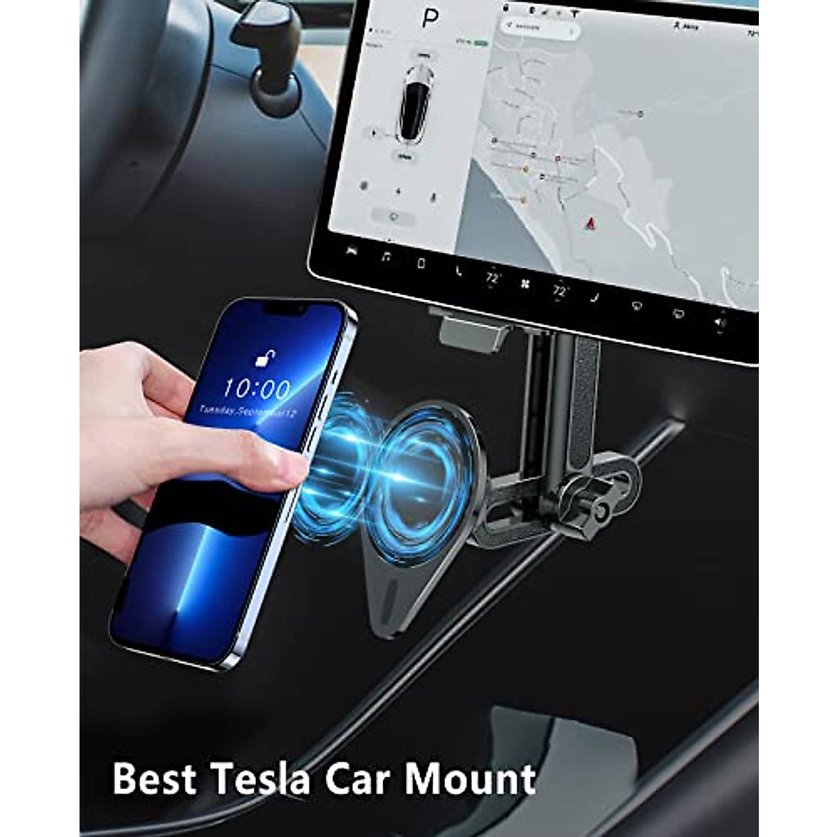 SUPERONE Designed for Tesla MagSafe Phone Mount Compatible with Model 3 & Model Y, [Super Strong Magnet] [2 Metal Rings] Compatible with iPhone 14 13 Pro/Max/Mini 12 11 X 8, Samsung, Google Pixel More