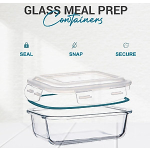 16 Piece Airtight Food Containers + 1 Glass Tumbler -Includes a Wooden Lid, Glass Straw, Cleaning Utensil, Lids Leakproof Microwave Oven Freezer Dishwasher Safe Containers Borosilicate Glass Set