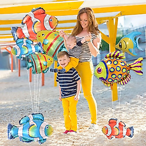 8 Pcs Fish Balloons, Under The Sea Clownfish Tropical Fish Bubble Fish Foil Balloons, Sea Animal Creature Balloons for Baby Shower Under The Sea Ocean Themed Birthday Party Decorations