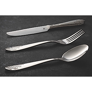 DANIALLI Modern Silverware Set - 18/10 Stainless Steel Flatware Set for Elegant Dining - Dishwasher Safe Cutlery Set (Imperial 60-Piece, Floral)