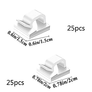 50pcs Adhesive Cable Clips, Wire Clips, Car Cable Organizer, Cable Holder, Cable Wire Management, Cable Holder for Car, Office and Home（Included S Size and M Size Cable Clips White