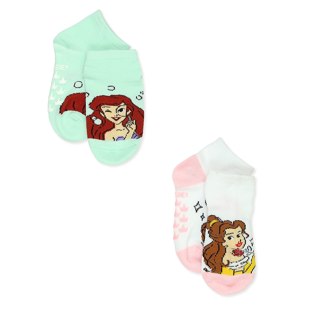 Disney Princess Toddler Girls 6 Pack Socks with Grippers (X-Small (2-4T), Aqua Blue)