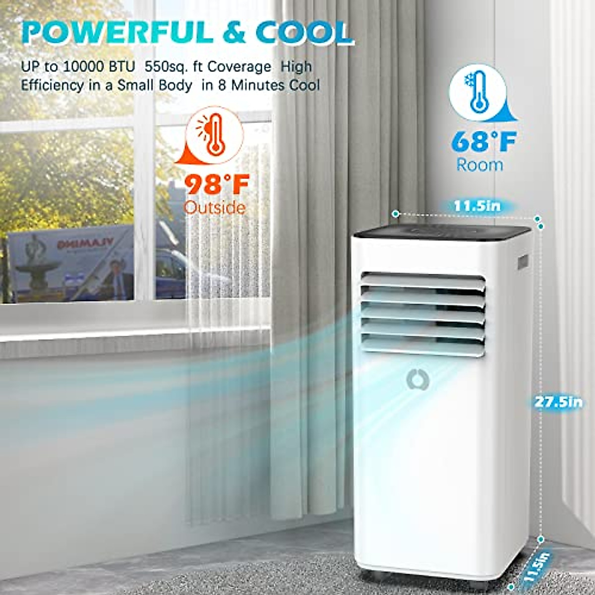 AirOrig Air Conditioner, 8000 BTU Portable Air Conditioner, 3-in-1 AC Unit with Fan & Dehumidifier Cools up to 300 sq. ft, portable ac unit with Remote Control, floor air conditioner with Window Installation Kit For Room, Office, Dorm, Bedroom, White