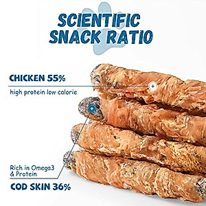 Pawmate Chicken Wrapped Cod Fish Skin Stick Dog Treats, Healthy High Protein Omega3 Cod Twist Dog Chews Real Chicken Wrap Teeth Cleaning for Large Medium Small Pets 10.5OZ