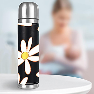 Stainless Steel Leather Vacuum Insulated Mug Flowers Thermos Water Bottle for Hot and Cold Drinks Kids Adults 16 Oz