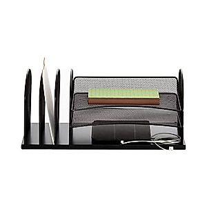 Safco Products 3231BL Onyx Desktop Organizer with USB Charging Port; 3 Section File Sorter; 3 Paper Trays; Durable Steel Construction; Black