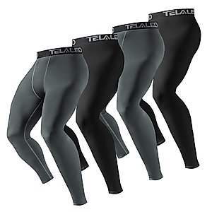 TELALEO 4 Pack Men's Compression Pants Leggings Sports Tights Athletic Baselayer Workout Running Black/Charcoal XL/02