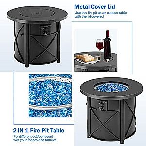 BALI OUTDOORS 30 Inch Round Gas Fire Pit Table, 50,000 BTU Propane Fire Pit Column with Blue Fire Glass Stone for Outside Patio and Garden