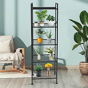 SUNLPH 5-Tier Wire Shelving Metal Rack Shelves, Standing Storage Shelf Units Flat for Laundry Bathroom Kitchen Pantry Closet Organization (Black, 16.9" L x 12.2" W x 53.4" H)