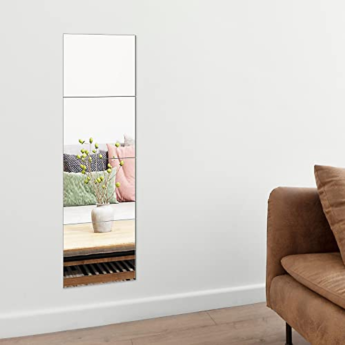 Ruomeng Full Length Mirror Tiles - 14" x 12" x 4Pcs Gym Mirror Body Mirror Frameless Wall Mirror for Vanity Bedroom, Living Room