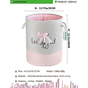LANGYASHAN Laundry Basket Canvas Collapsible Organizer Storage Basket for Boys Girls Laundry Hamper Toy Bins Gift Baskets Bedroom Clothes Children Nursery (Pink Lace)