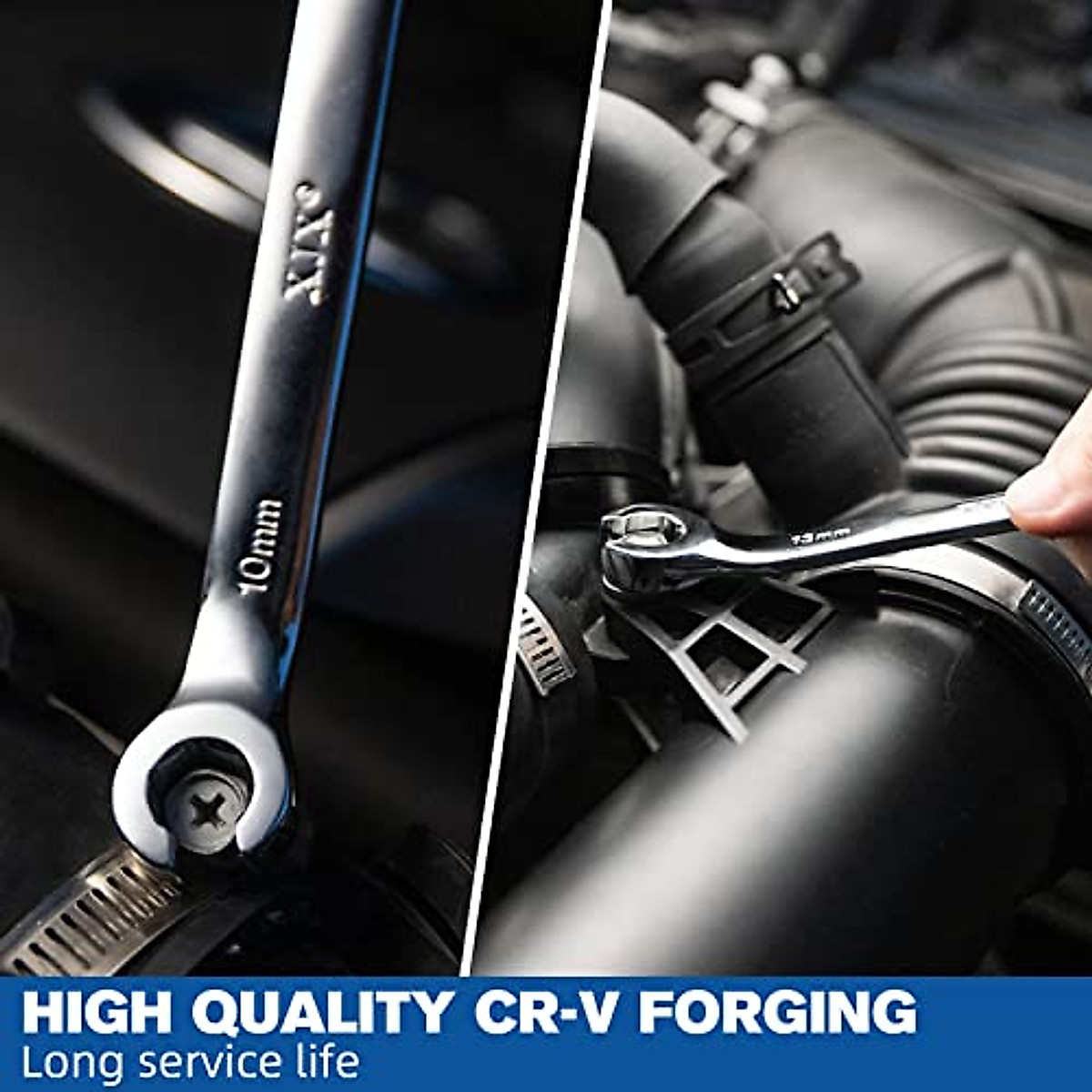 XJX Flare Nut Wrench Set | 11-Piece | SAE & Metric | 1/4"-7/8" and 9-21mm | CR-V Steel | Brake Line Wrenches Set with Rolling Pouch