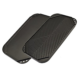 Ecolution 19.5” x 11, Non-Stick, Dishwasher Safe, Double Burner Family Pan Cookware, Cast Aluminum, Reversible Grill/Griddle, Black