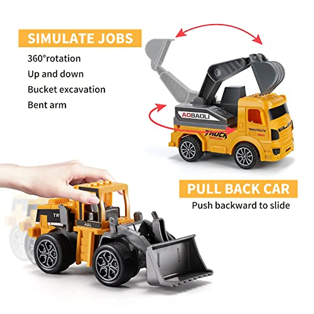 TEMI Construction Vehicles Toy for Boys, 60PCS Kids Engineering Trucks Vehicle w/Tractor, Crane, Dump, Excavator and Map, Birthday Gift Toys for 3 4 5 6 7 Year Old Boys Children Toddlers