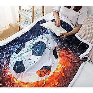 Sviuse Soccer Blanket Sports Ball Throw Blanket Blue Flame Teens' Soccer Fans Soft Cozy Football Blanket for Boys Men Sofa Travel Living Room Bedroom (50"X60", Soccer)