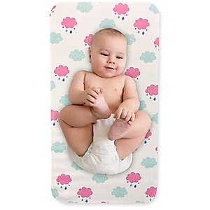 Suqoon Portable Baby Diaper Changing Pad - 16" x 30" - Waterproof, Foldable - Vegan Leather Stylish Mat for Newborns & Toddlers - Carry Along in Your Bag - Ideal for Mothers - Clouds