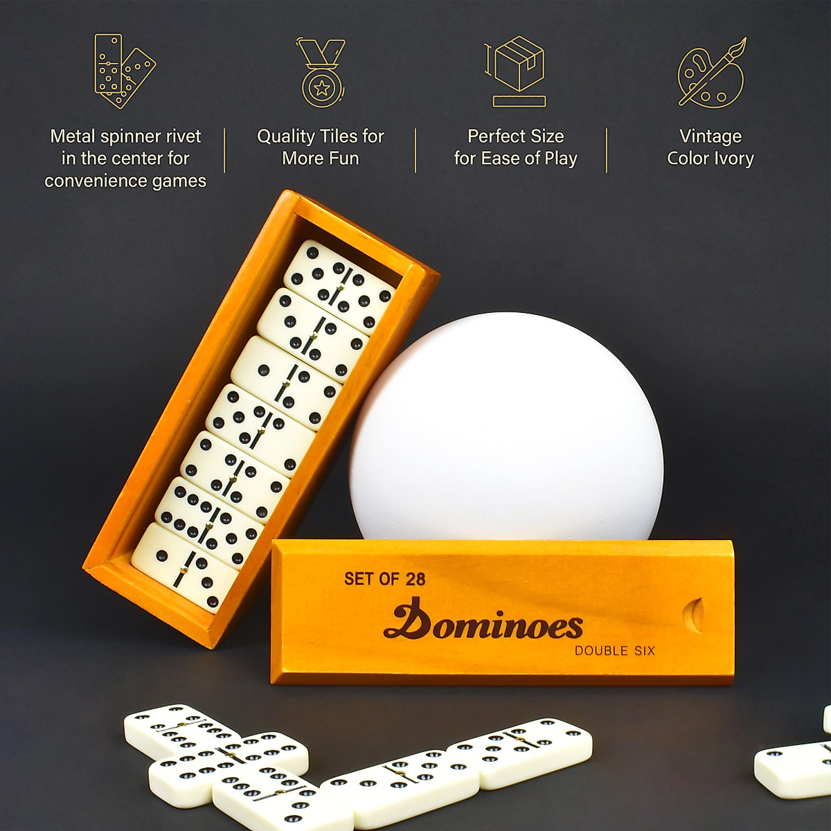 Queensell Dominoes Double 6 + Domino Holders Large