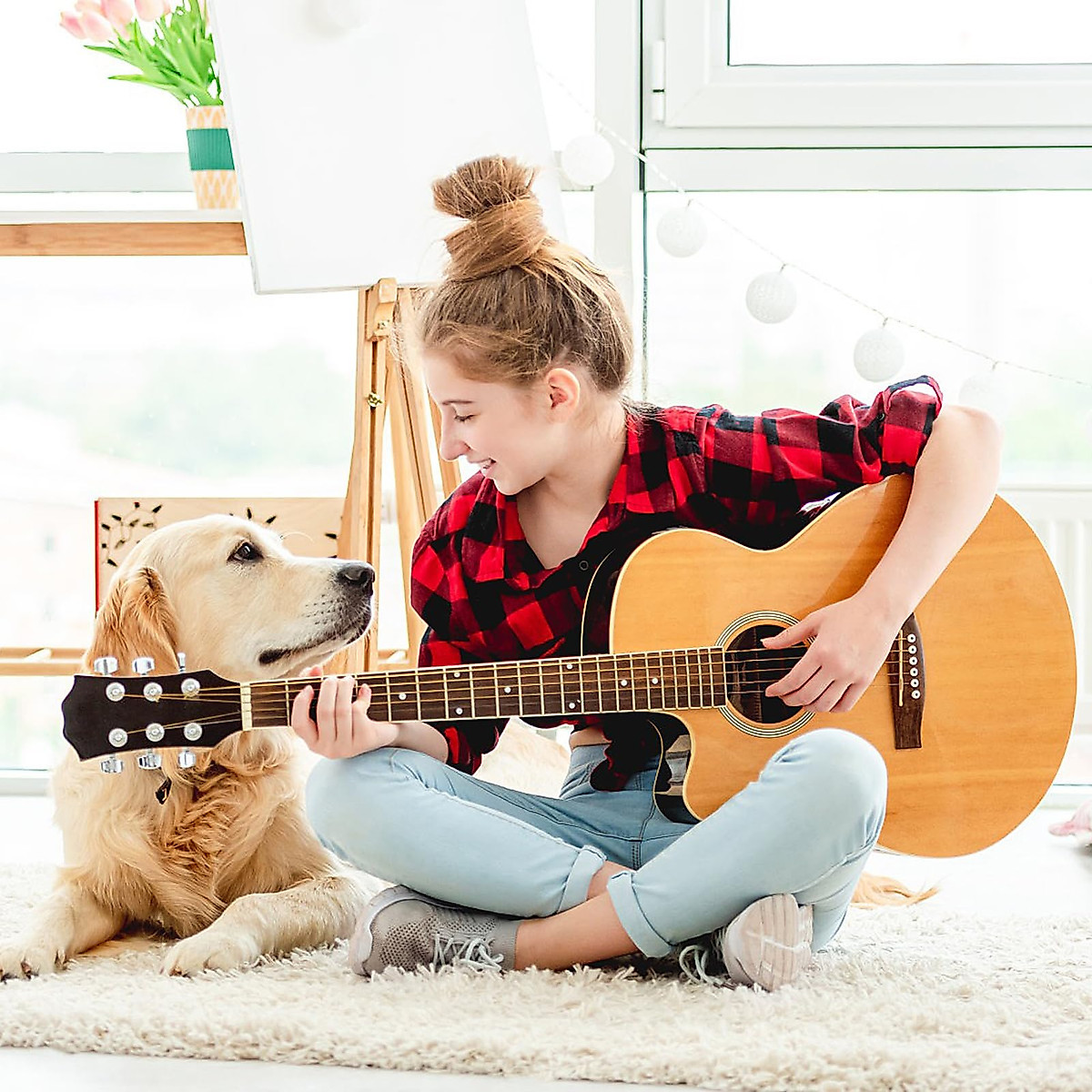 For a Left Handed Guitar - 2 Sets 4pcs 6 String Acoustic Guitar Bone Bridge Saddle and Nut Made of Real Bone by Blisstime