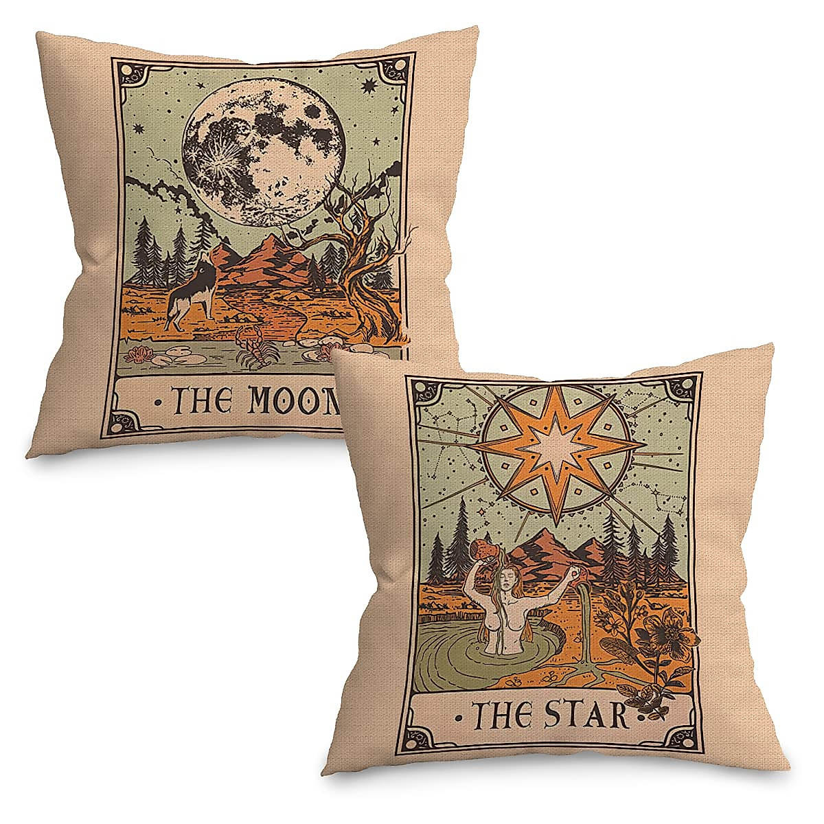 UINHMOP Tarot The Moon The Star 18x18in Set of 2 Throw Pillow Cover,Tarot Card Decor Decorations for Home Bedroom Living Room Girls Room,Gifts for Tarot Astrology Lovers