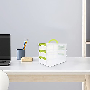 3-Tier Stackable Storage Container Box Handled Organizer Storage Box Stackable Carry Box with Removable Tray Transparent Storage Case Stack Carry Storage Box