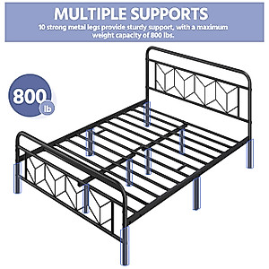 Yaheetech Metal Platform Bed Frame Mattress Foundation with Diamond Pattern Headboard/Footboard/Heavy Duty Steel Slat Support/Under Bed Storage/No Box Spring Needed/Queen Size Black
