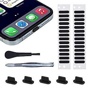 iPhone Speaker Cover Protector Dustproof Speaker Mesh Adhesive Stickers, 5PCS Anti Dust Plugs for iPhone 14/14 Pro Max, iPhone 13/13 Pro/12/12 Mini/12 Pro Max, Anti Dust Kit with Tweezers