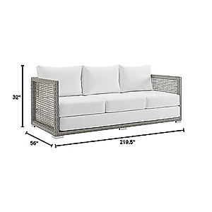 Modway Aura Outdoor Patio Wicker RattanSofa, Loveseat, Armchair and Coffee Table in Gray White