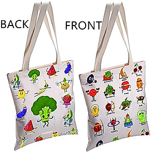Funny Vegetable Fruit Canvas Tote Bag for Women Vegetable Print Tote Bag Reusable Grocery Bag Fruit Gift for Vegetable Lovers (Vegetable Tote Bag)