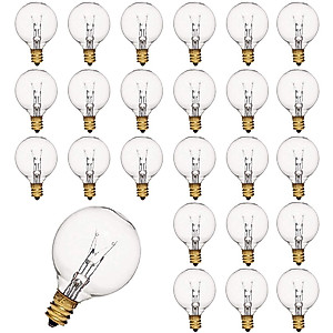 Konictom 25 Pack G40 Clear Globe Light Bulbs, 1.5 Inch Night Light Replacement Bulbs for Indoor Outdoor Patio Decor, C7 Candelabra Socket Base, 5W