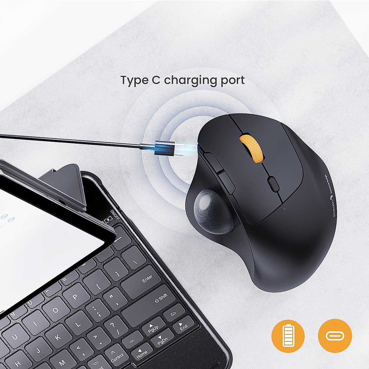 ProtoArc Wireless Trackball Mouse, Bluetooth Mouse Rechargeable Computer Laptop Mouse, 3 Device Connection&, Compatible for PC, iPad, Mac, Windows-Black