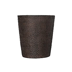 Kouboo Loma Round Rattan Paper Waste Basket, Trash Can Bathroom, Garbage Bin, Bedroom, Kitchen, Office, Home Desk Small Wicker Bin for Waste, Paper, Espresso