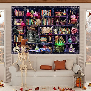 Halloween Chemistry Laboratory Backdrop 7x5FT Mad Scientist Laboratory Banner Skull Poison Apothecary Magical Bookshelf Background for Kids Halloween Party Decorations Supplies Photo Props