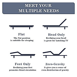 Allewie King Adjustable Bed Base Frame with New Generation Motor, Wireless Remote, Head and Foot Incline, Intelligent Sleep Aid, Zero-Gravity, High Weight Capacity, Easy Self-Assembly, Basic