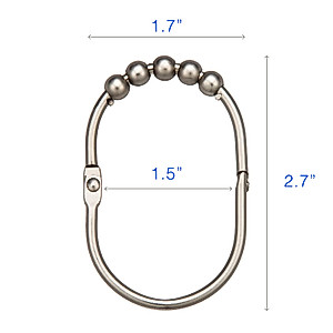 2LB Depot Wide Shower Curtain Rings/Hooks Set, Decorative Brushed Satin Nickel Finish, Easy Glide Rollers,100% Rustproof Stainless Steel, Set of 12 Rings for Shower Rods. Rust Proof Shower Hooks Rings