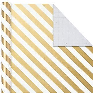 Hallmark Gold and White Wrapping Paper with Cutlines on Reverse (3 Rolls: 105 sq. ft. ttl) for Birthdays, Weddings, Christmas, Hanukkah, Graduations, Engagements, Bridal Showers