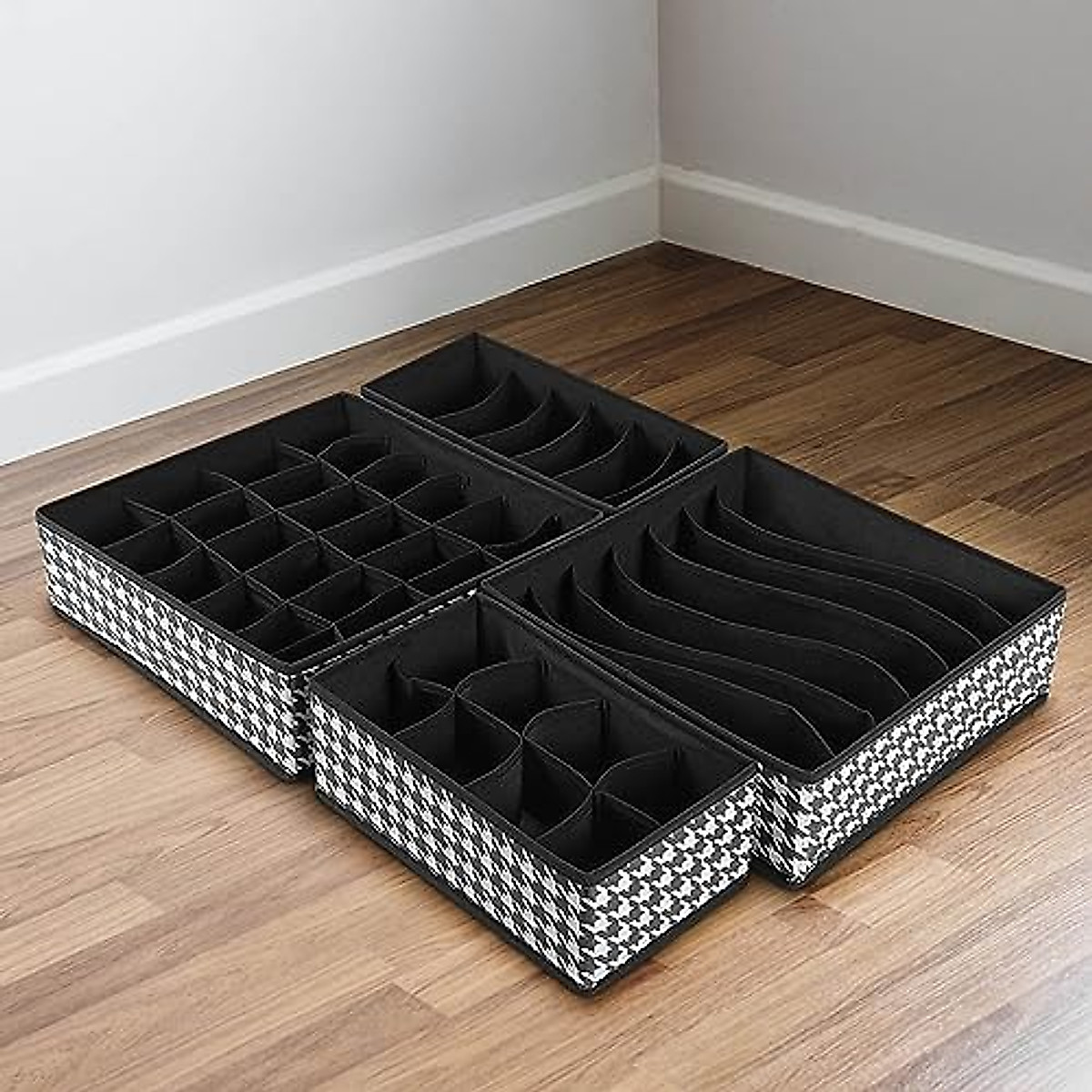 Underwear Drawer Organizers, Set of 4 Closet Organizer Divider, Foldable Fabric Dresser Storage Box for Bra, Handkerchiefs, Ties, Undergarment, Belt, Panties, Socks