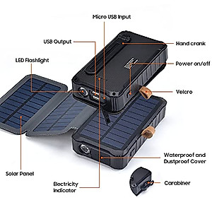 B BZ Solutions Solar Power Bank with Manual Hand Crank Power Generator12000mAh for iPhone, Tablet, Samsung Dual USB Output Emergency LED Light Outdoor Camping Survival Gear