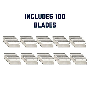 AccuTec Pro Single Edge Aluminum Backed Razor Utility Blades with Display - 100-Pack - .009" Made of High Carbon Steel for Edge Flexibility and Durability - APBL-7065
