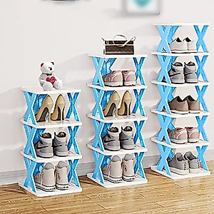 Nicunom Free Standing Shoe Rack Organizer Narrow, 7 Tier Plastic Shoe Storage Organizer, Stackable Shoe Cube Racks, Free Standing Shoe Shelf Organizer for Entryway, Hallway, Closet, Bedroom