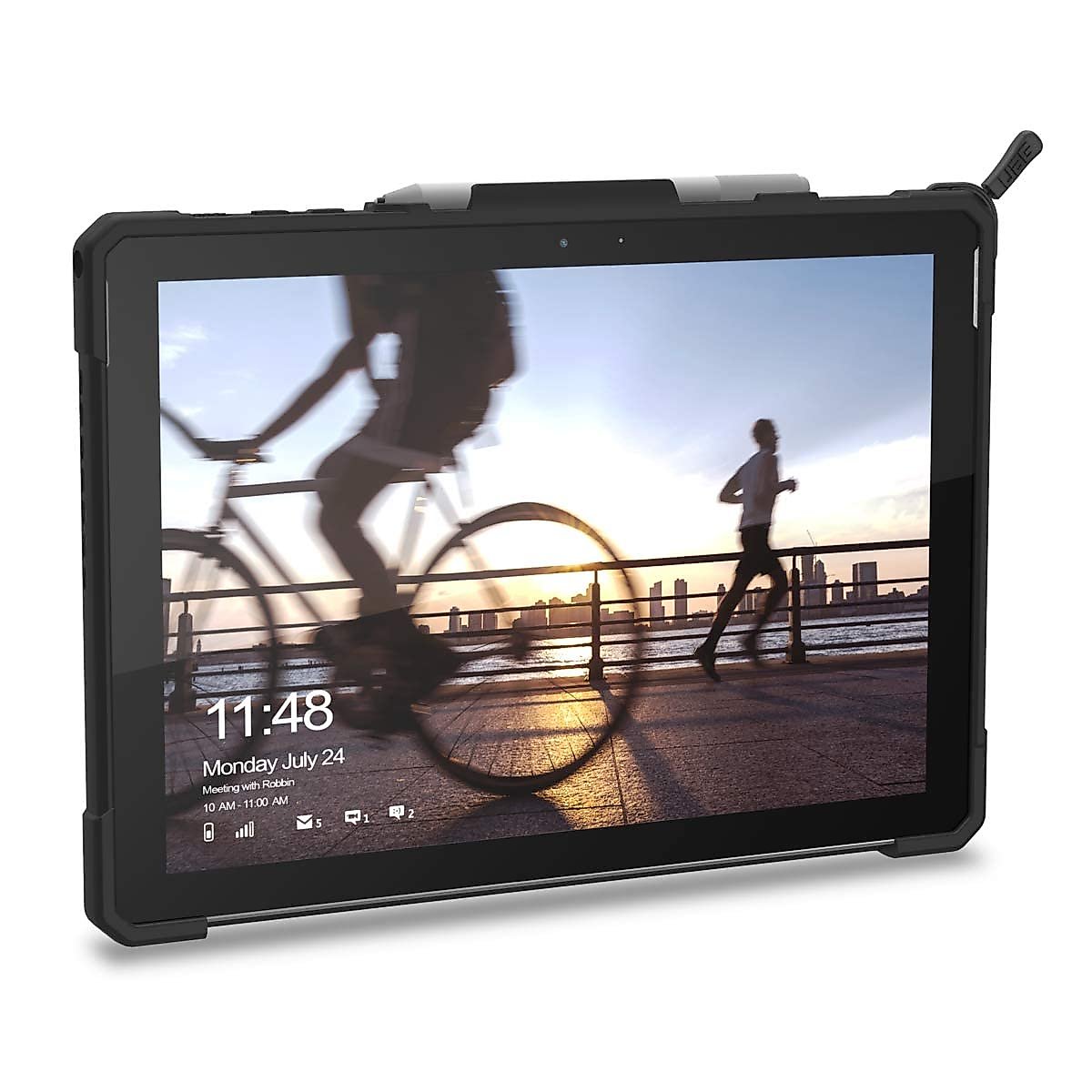UAG Microsoft Surface Pro 7 Plus/Pro 7/Pro 6 Case w/Hand Strap & Shoulder Strap, Plasma Ice + Microsoft Surface Pro 7 Plus/Pro 7/Pro 6 Screen Protector Tempered Glass, Clear