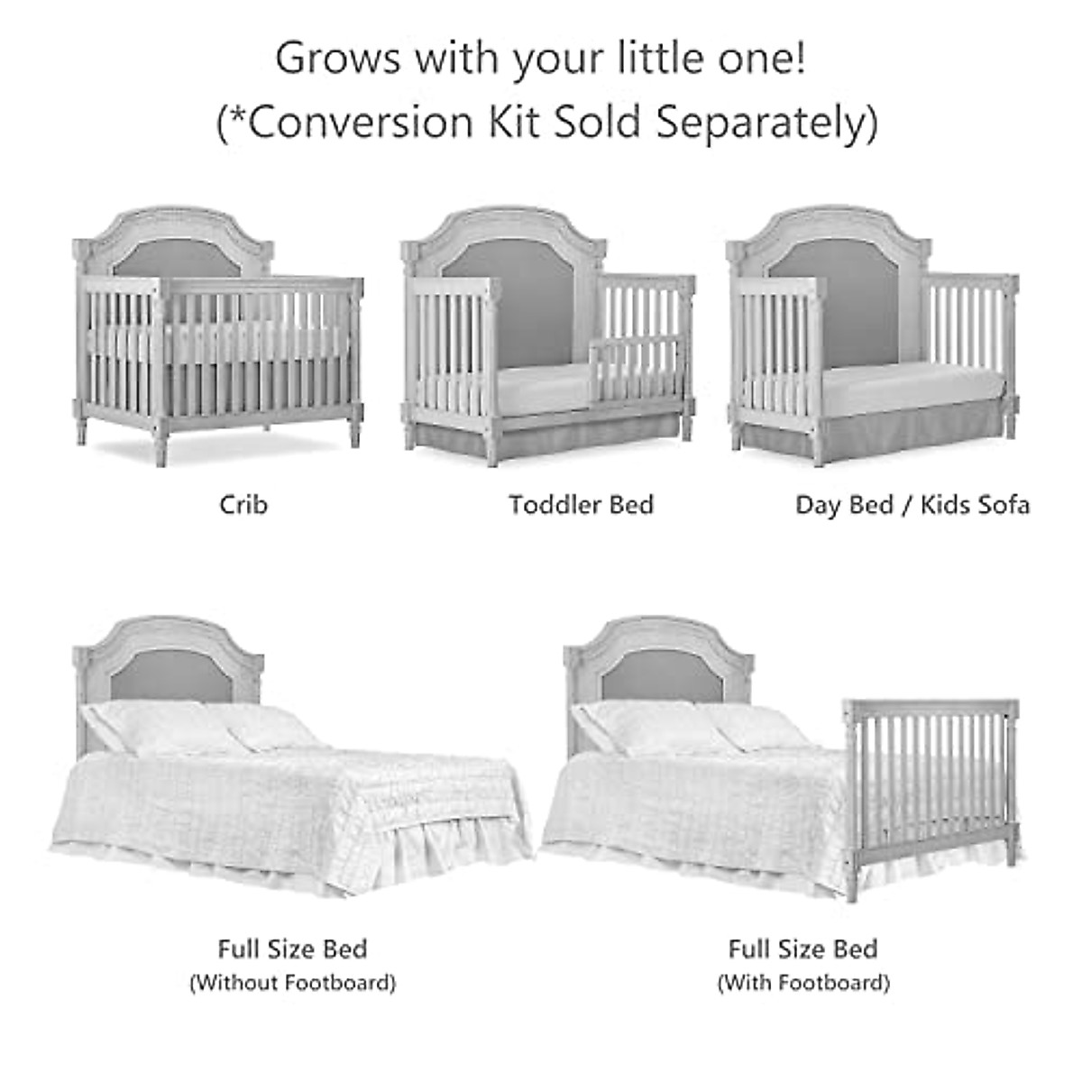 Evolur Julienne 5 in 1 Convertible Crib, Antique Grey Mist 55.5x31.2x51.5 Inch (Pack of 1)