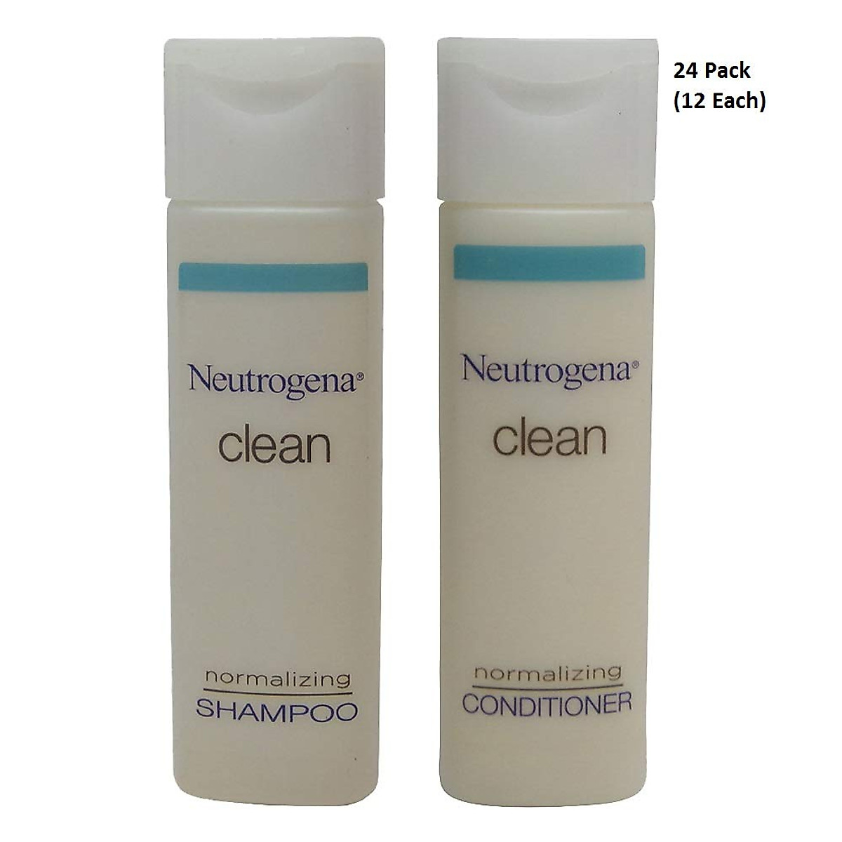 Neutrogena Clean Normalizing Shampoo & Conditioner 0.8 oz bottles - Lot of 24 - (12 each) - Total of 19.2oz